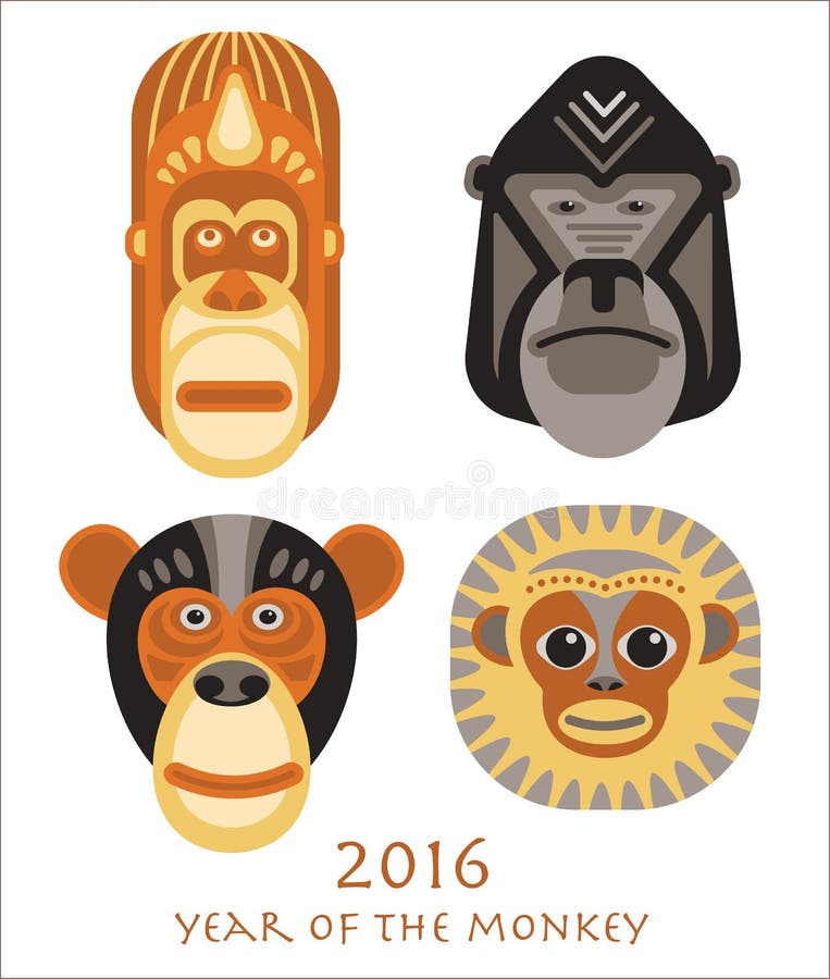 Vector Illustration of Monkeys, Symbol of 2016 Stock Vector ...