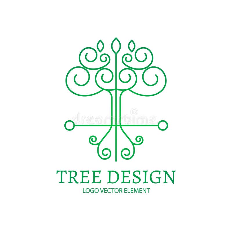 Vector Illustration. Mono Line Logo Design. Tree, Shield and Wings ...