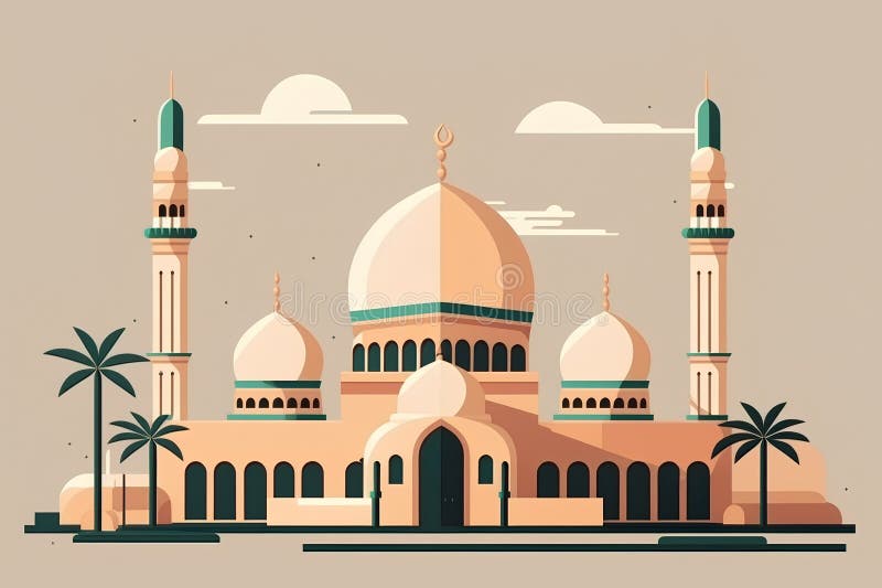 Vector Illustration of Mosque in Flat Design Style. Ramadan Kareem ...