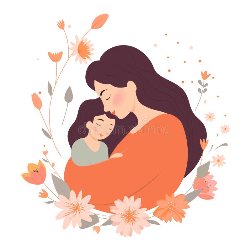 Vector Illustration of Mother Hugging Daughter. Happy Mother S Day ...