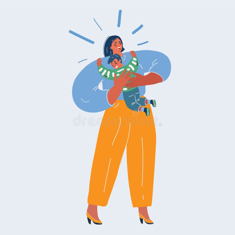 Vector Illustration of Mother and Sun Hug Each Other Stock Vector ...