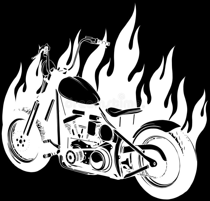 Motorcycle in White Line on Black Background Stock Vector ...