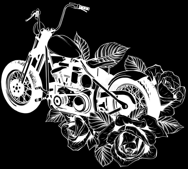 Motorcycle in White Line on Black Background Stock Image - Image of ...