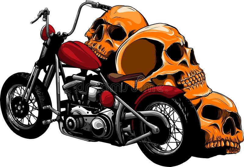 Vector Illustration of Motorcycle with Skulls on White Background Stock ...