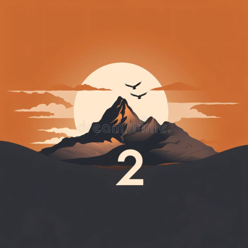 Vector Illustration of a Mountain Landscape with the Number 2 and ...