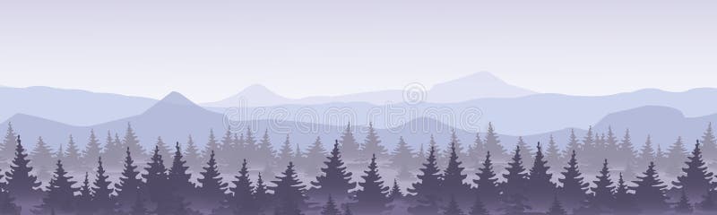 Vector Illustration of Mountains with Forest in the Fog. Beautiful ...