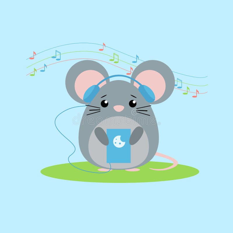 Vector Illustration of Mouse Listens To Music. Stock Vector ...