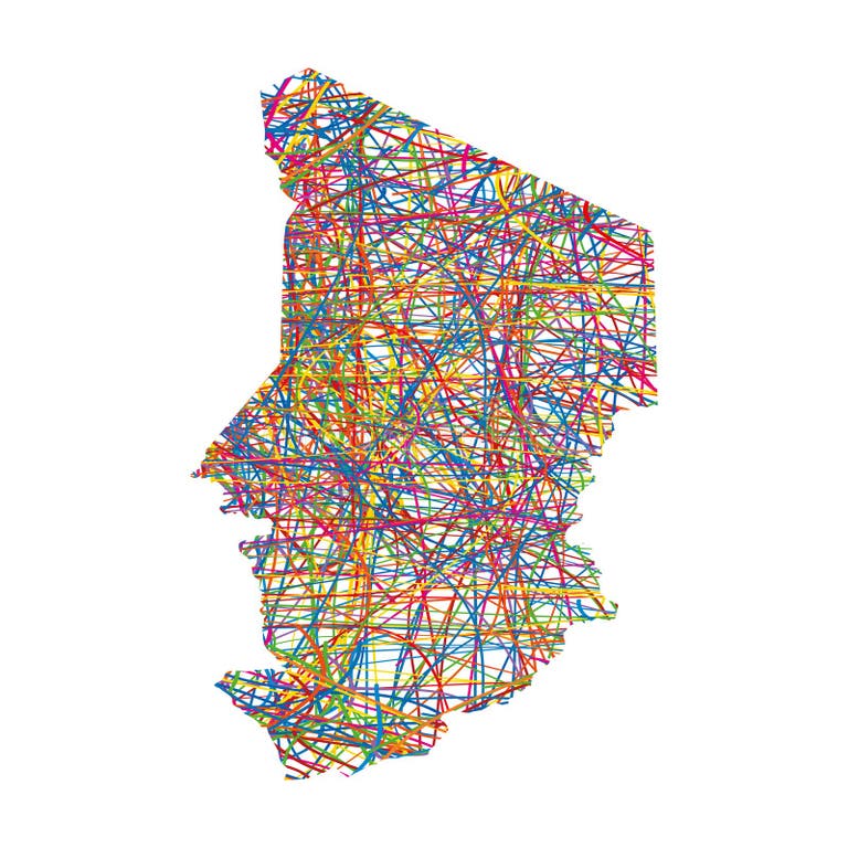 Vector Illustration of Multicolored Abstract Striped Map of Chad Stock ...