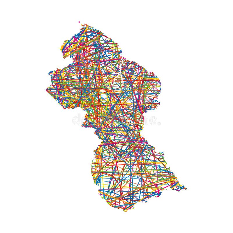 Vector Illustration of Multicolored Abstract Striped Map of Guyana ...