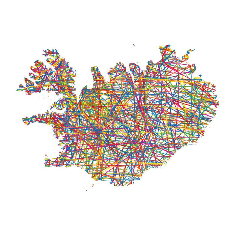 Vector Illustration of Multicolored Abstract Striped Map of Iceland ...