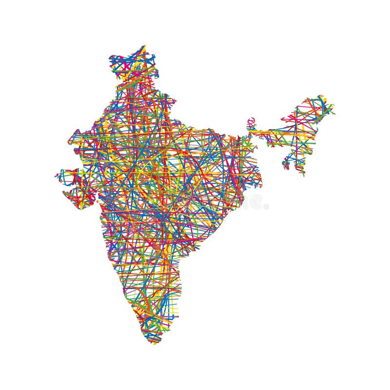 Vector Illustration of Multicolored Abstract Striped Map of India Stock ...