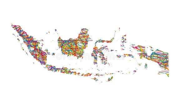 Vector Illustration of Multicolored Abstract Striped Map of Indonesia ...