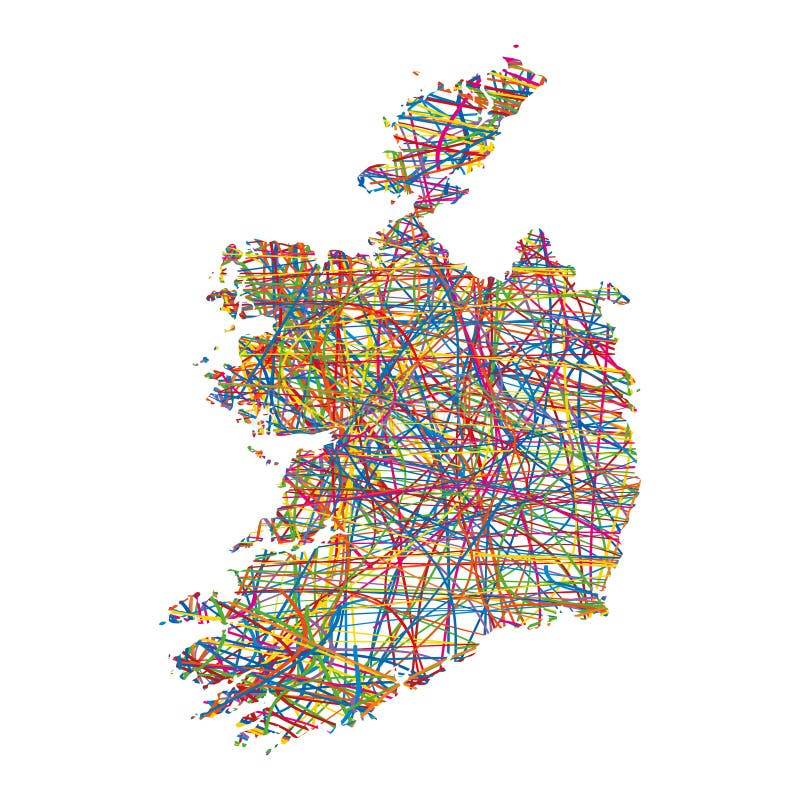 Vector Illustration of Multicolored Abstract Striped Map of Ireland ...