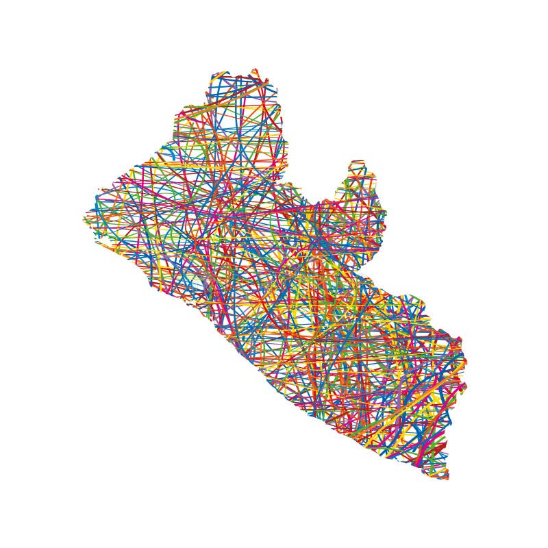 Vector Illustration of Multicolored Abstract Striped Map of Liberia ...