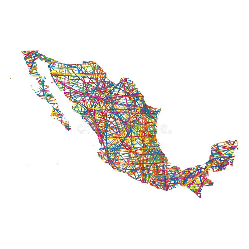 Vector Illustration of Multicolored Abstract Striped Map of Mexico ...