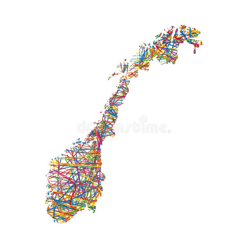 Vector Illustration of Multicolored Abstract Striped Map of Norway ...