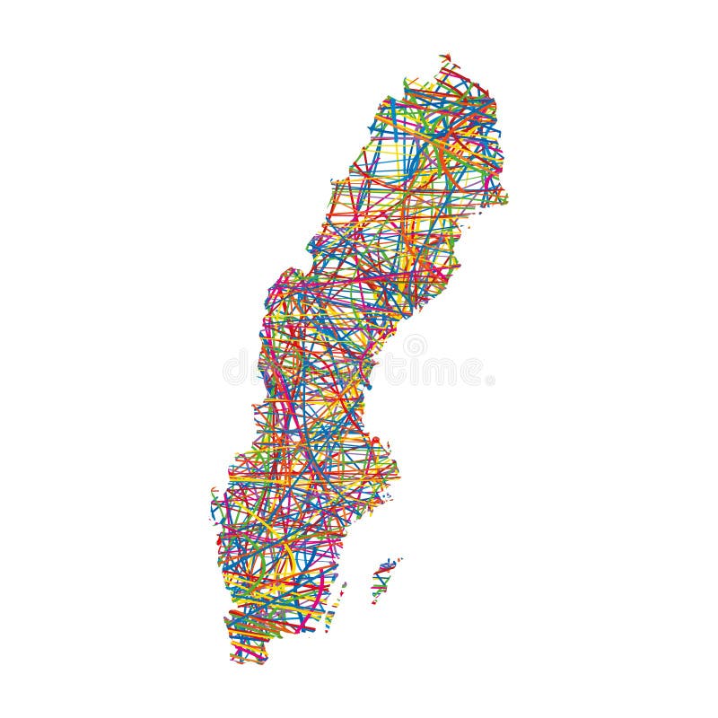 Vector Illustration of Multicolored Abstract Striped Map of Sweden ...
