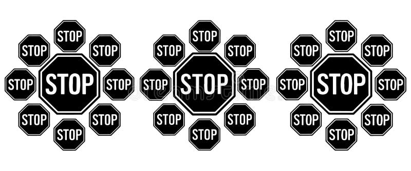 Vector Illustration of Multiple Stop Sign Silhouettes on a White ...