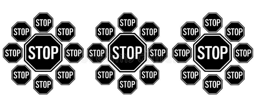 Vector Illustration of Multiple Stop Sign Silhouettes on a White ...