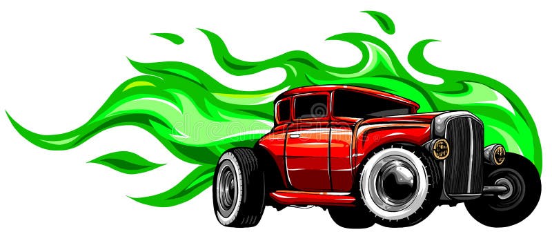 Vector Muscle Car with Flames Crazy Race Stock Vector - Illustration of ...