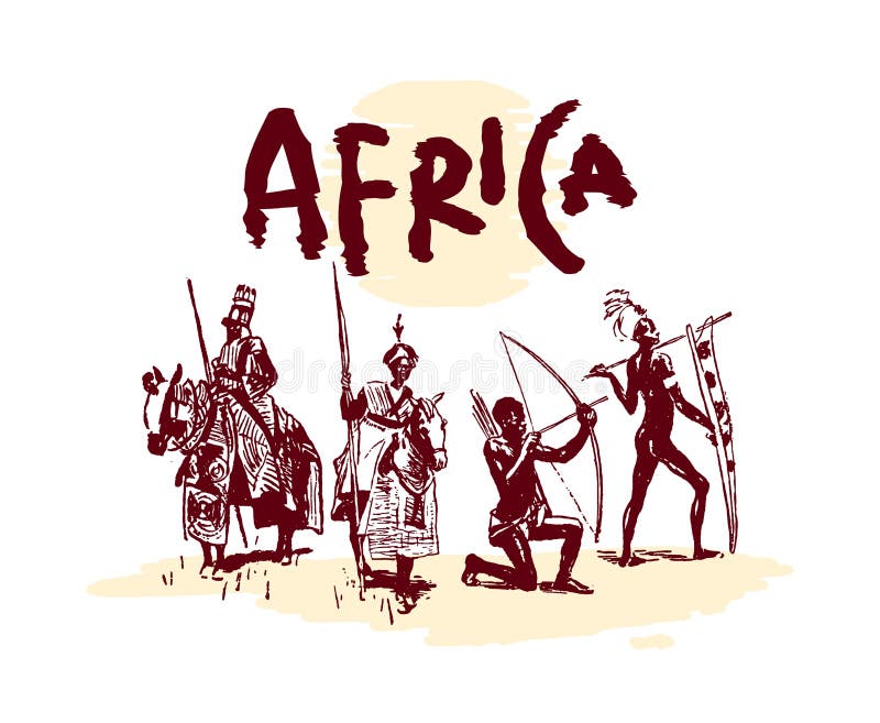 Vector Illustration of Native Black Skinned Ethnical People of Africa ...