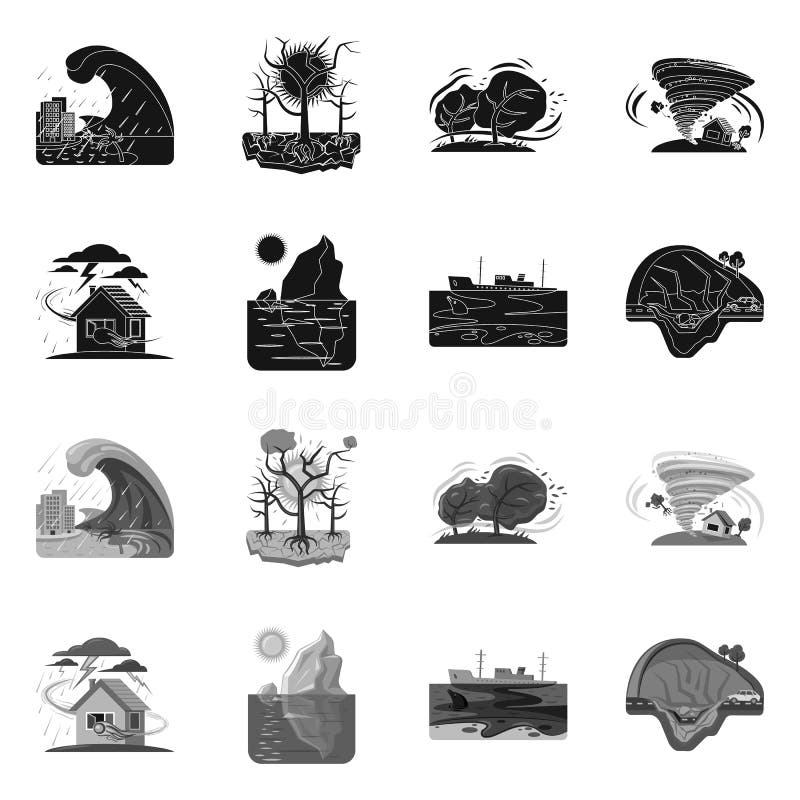 Vector Design of Natural and Disaster Logo. Set of Natural and Risk ...