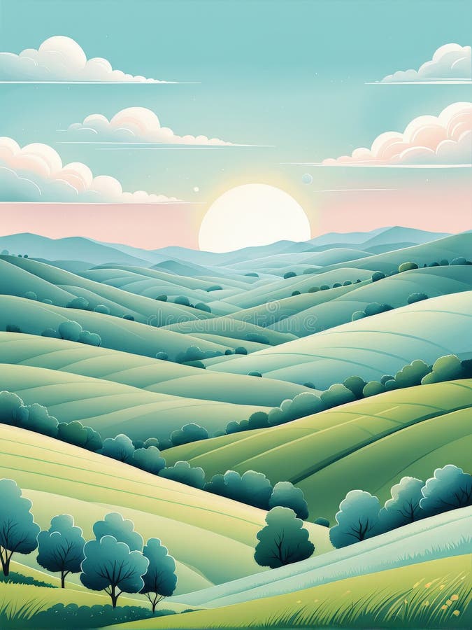Vector Illustration, Nature Landscape, Hills, Fields, Fields.vector Fields Stock Illustration ...