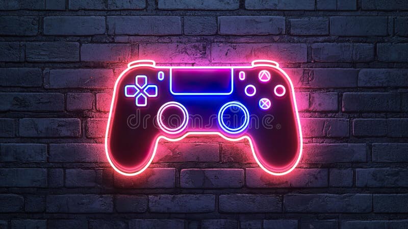 Vector Illustration of a Neon Sign of a Controller Frame Logo for Wall ...