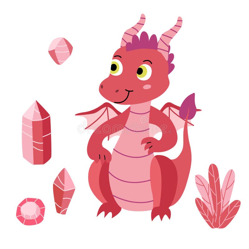 Vector Illustration of a Nice Friendly Pink and Red Little Dragon and ...