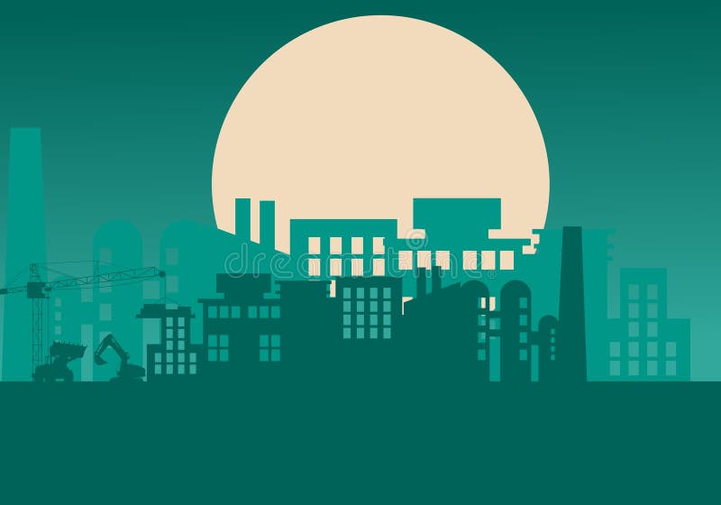 Vector Illustration of Night Panorama Landscape of City Silhouette ...