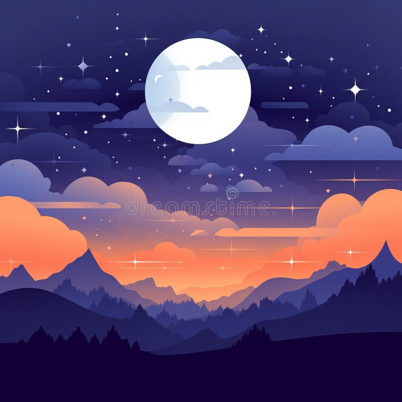 Vector Illustration of the Night Sky with a Full Moon and Stars Stock ...