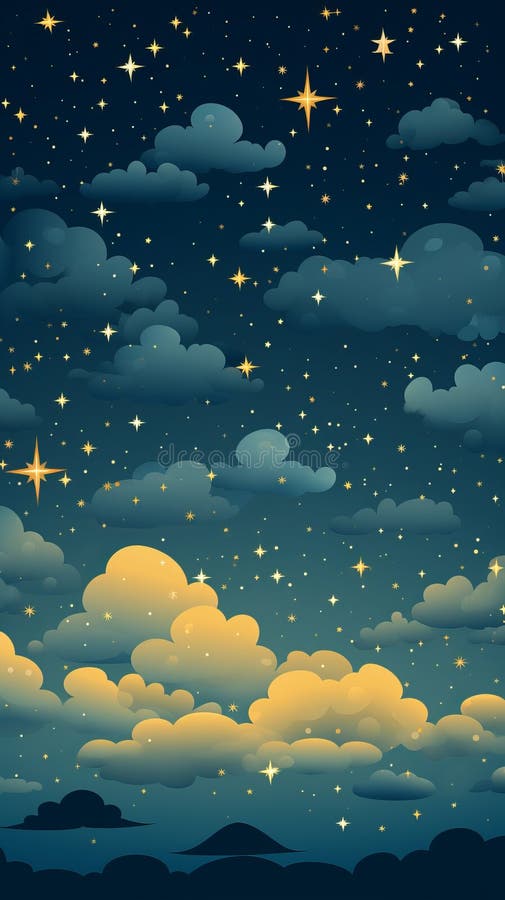 Vector Illustration of Night Sky with Stars and Clouds Stock ...