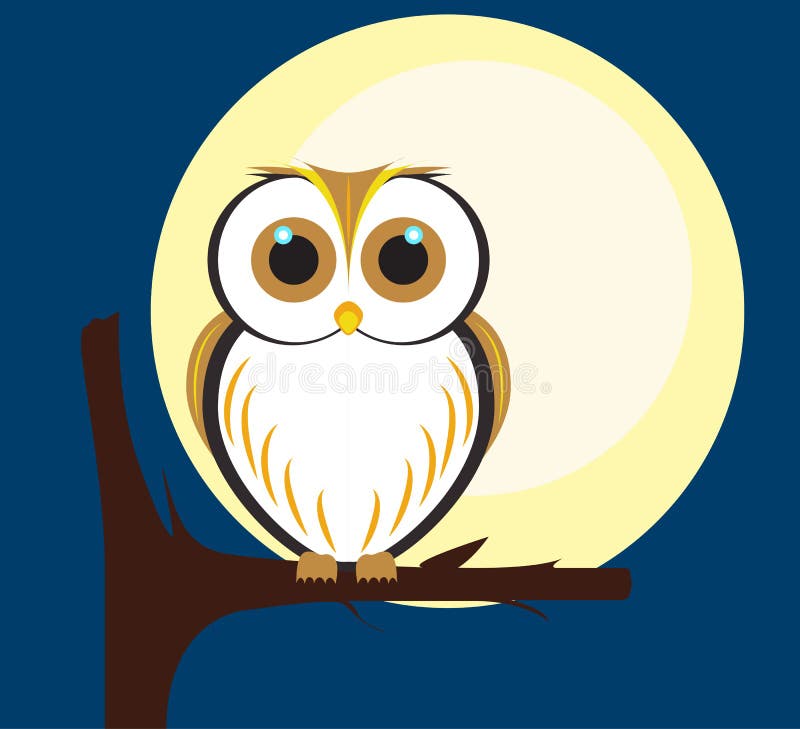 Night Vector Cute Owl on Tree Stock Vector - Illustration of circle ...