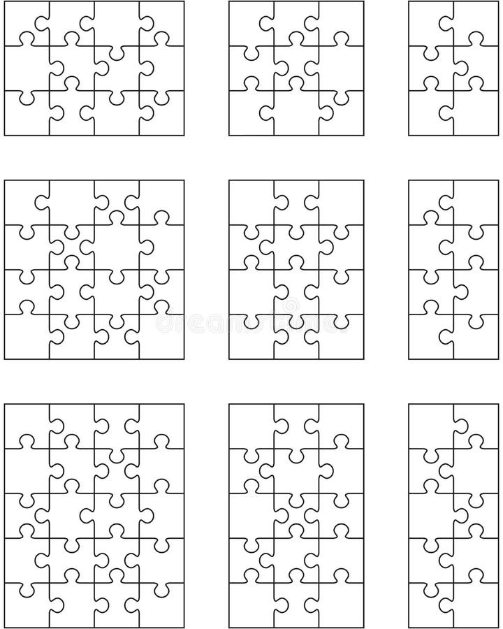 Nine Different White Puzzles Stock Illustration - Illustration of ...