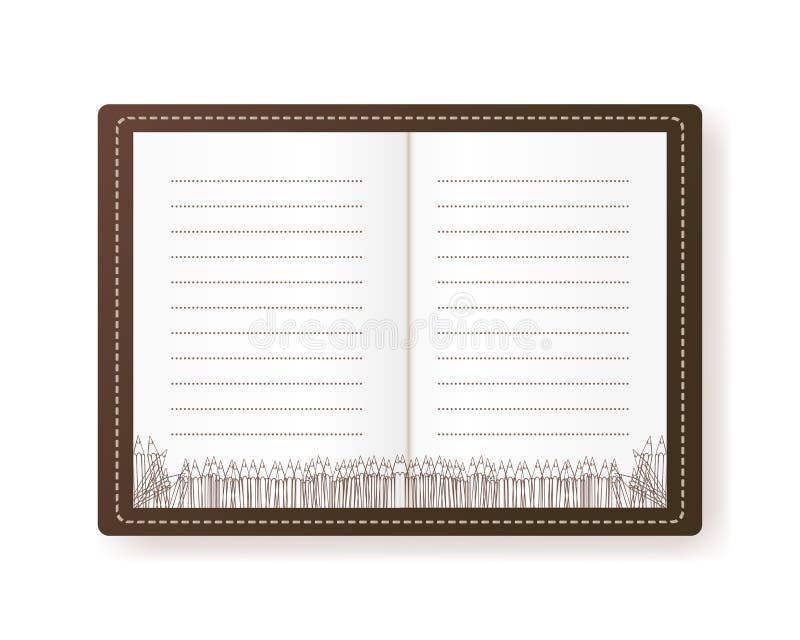 Vector Illustration of Notebook with Set of Pencils. Empty Lined Paper ...