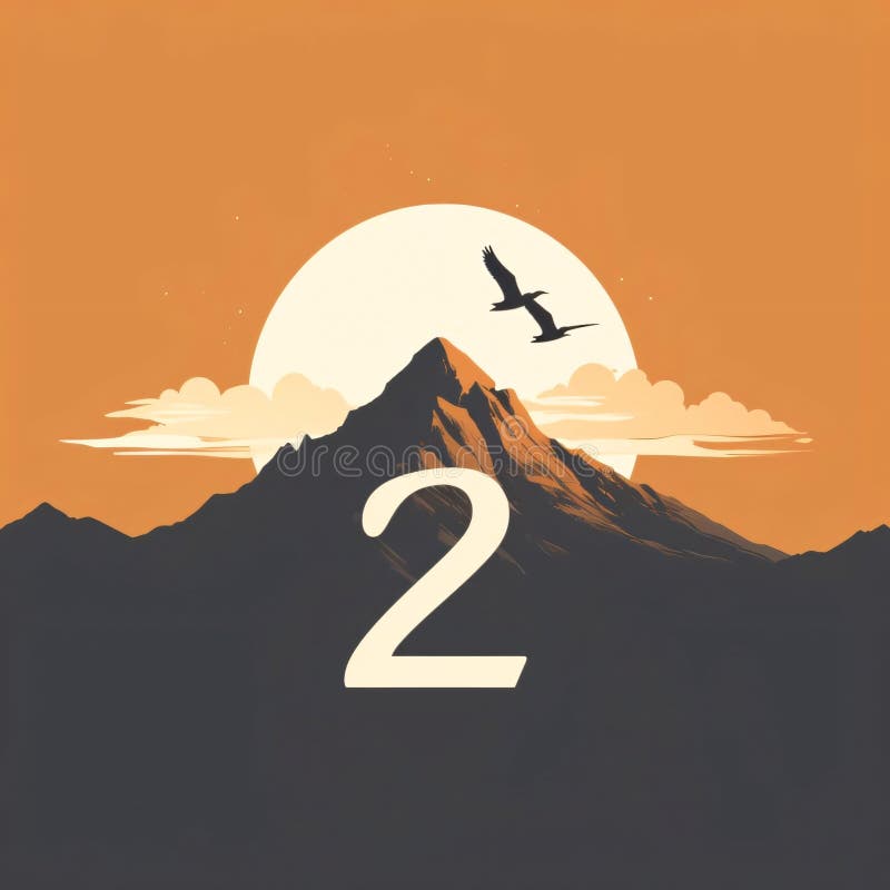 Vector Illustration of the Number 2 on the Background of the Mountains ...