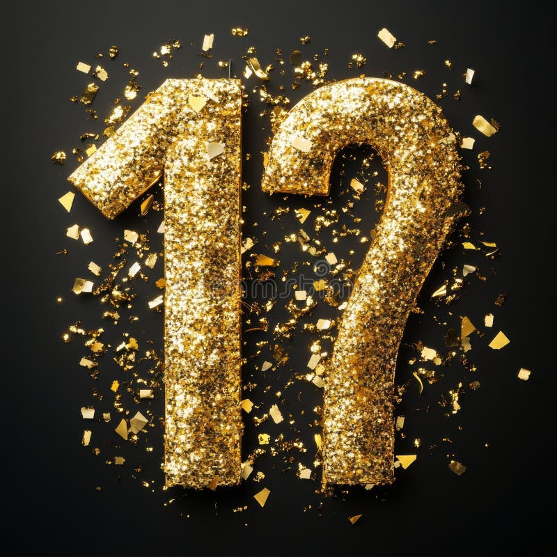 Vector Illustration of Number 17 in Gold Glitter Style on Black ...