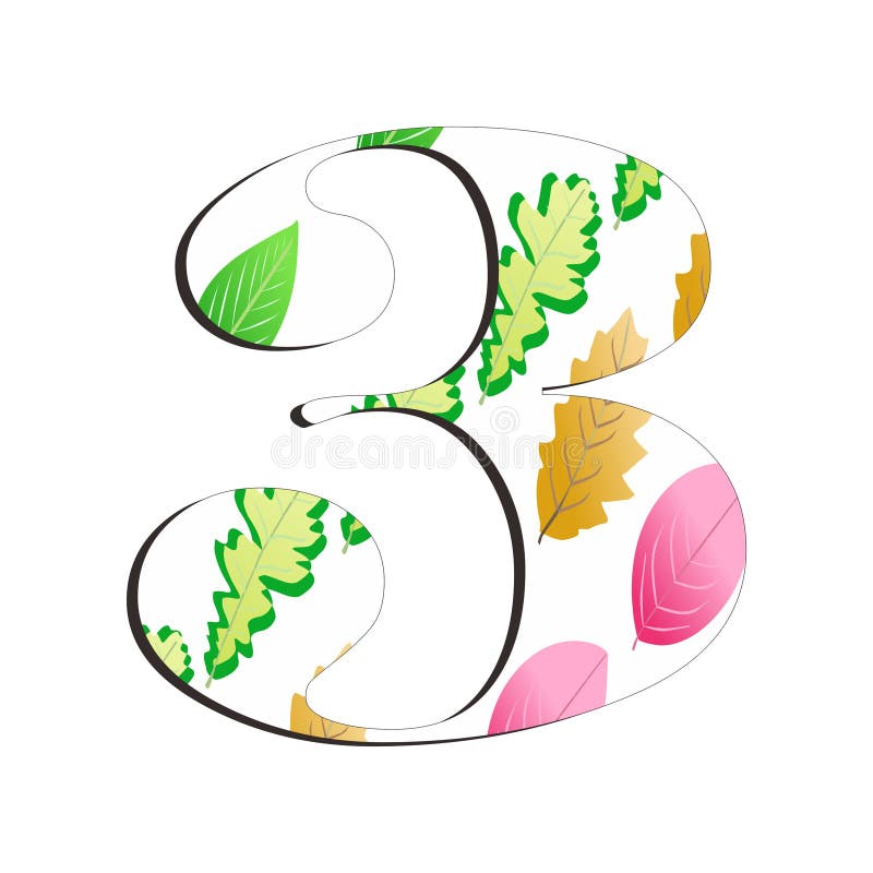 A Vector Illustration of the Number 3 with a Leaf Pattern in September ...