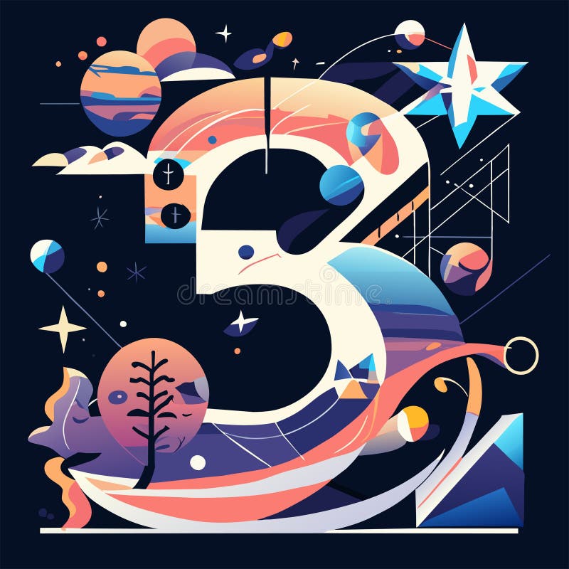 Vector Illustration of the Number Three on a Dark Background with ...