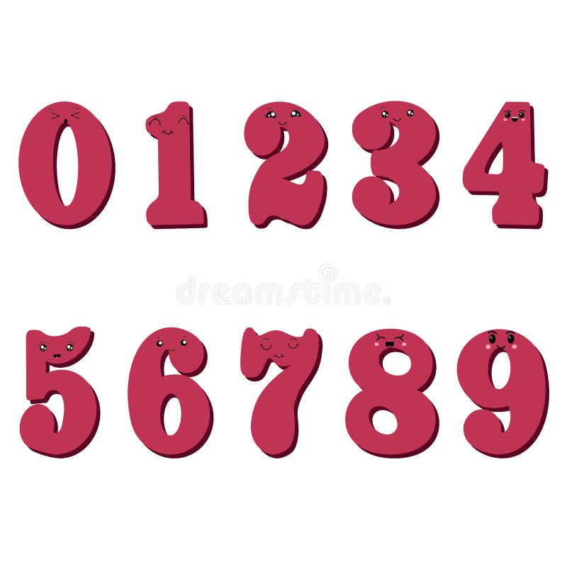 Vector Illustration of Numbers from Zero To 9 in the Style of Kawaii. a ...