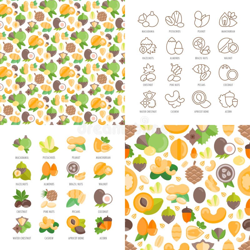 Vector Illustration of Nuts Icons and Patterns. Stock Illustration ...