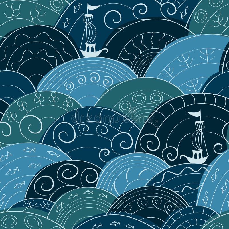 Ocean Seamless Pattern stock vector. Illustration of posters - 120545105