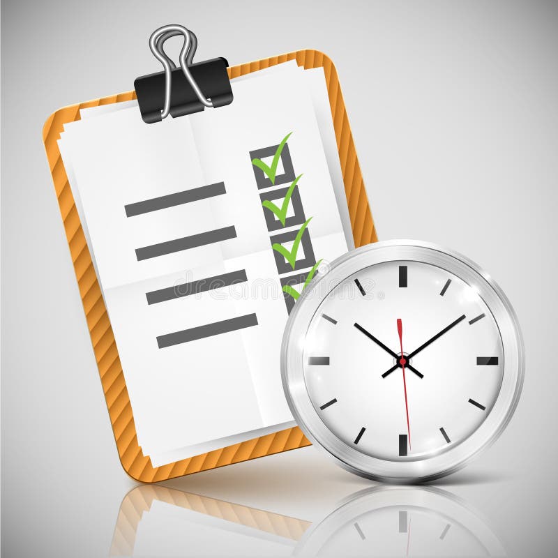 Vector Illustration of Office Clock and Check List Stock Vector ...