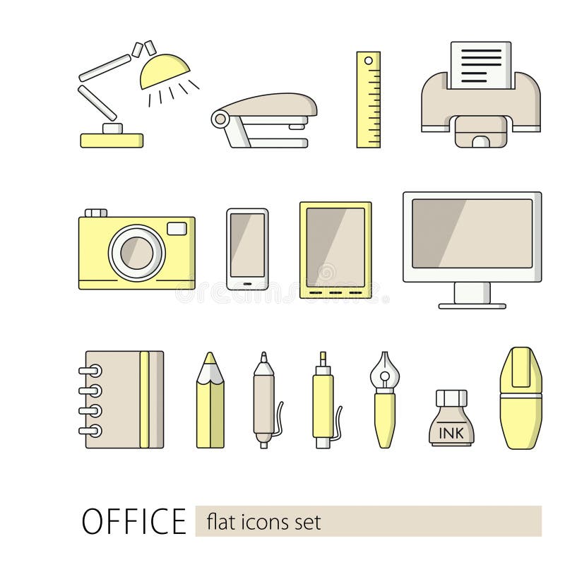Vector Illustration of Office Equipment Stock Vector - Illustration of ...