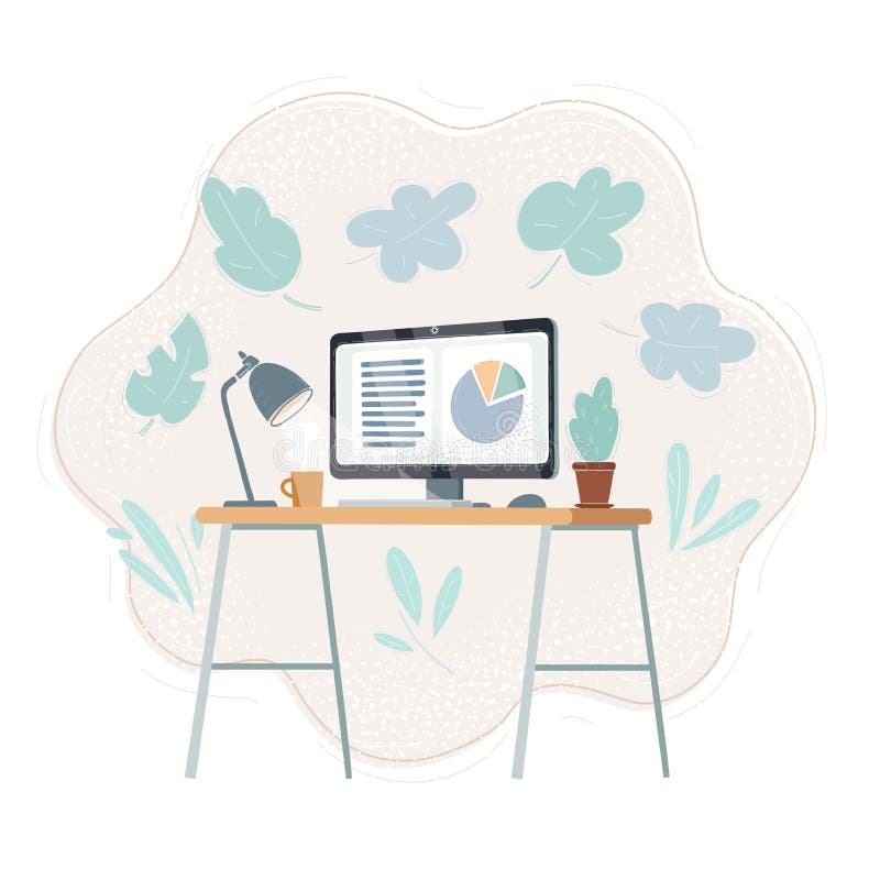 Vector Illustration of Office Work Place. Working Desk with Display ...