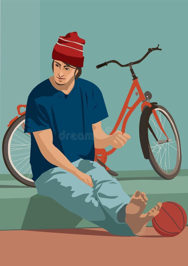 Vector Illustration of the Guy Sits on the Curb Stock Vector ...