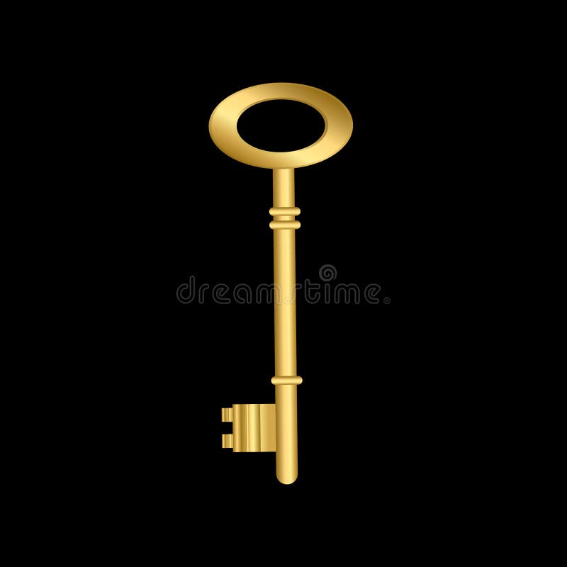 Vector Illustration Old Golden Key Silhouette on Black Background Stock ...