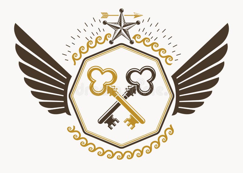 Vector Illustration of Old Style Heraldic Emblem Made with Keys Stock ...
