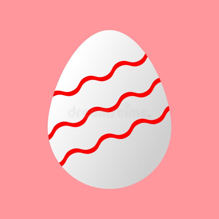 Vector Illustration of One Easter Egg with a Red Wavy Lines Pattern Isolated on a Pink ...