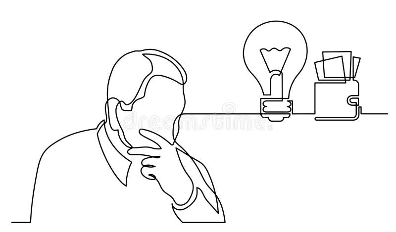 One Line Drawing of Person Thinking Solving Problems Finding Solutions ...